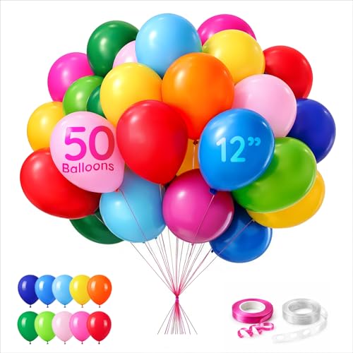 50 Pack Latex Party Balloons with Ribbon – Save Crazy Deals